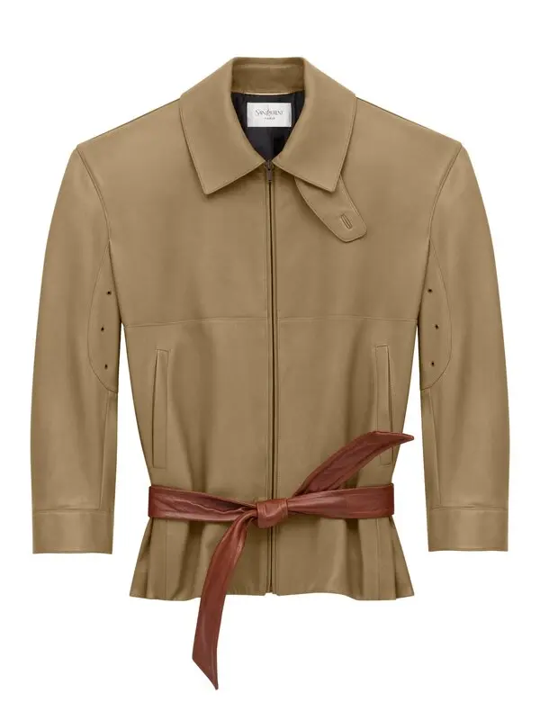 Saint Laurent Belted Lambskin Jacket - Mordore/marron Epagneul