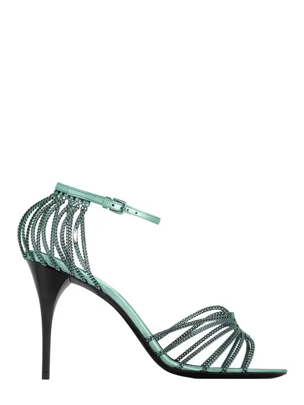 Saint Laurent Metallic Leather And Metal Babylone Sandals - Hope Green