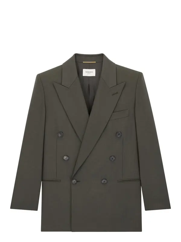 Saint Laurent Double-breasted Wool Gabardine Short Jacket - Kaki