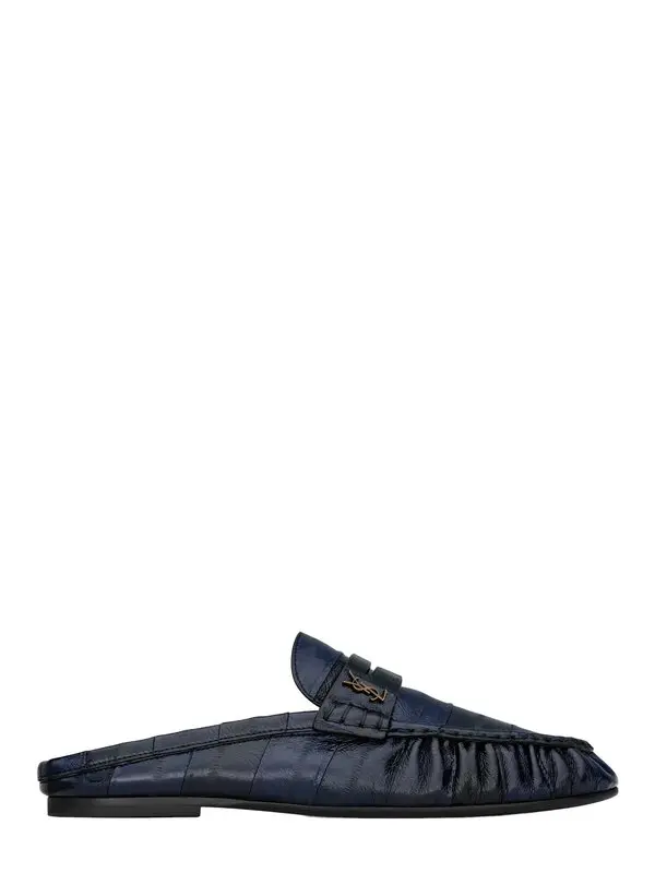 Saint Laurent Le Loafer Mules In Eel - Navy Blue