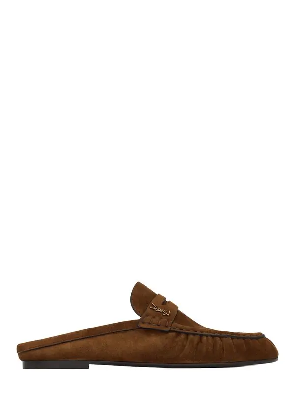 Saint Laurent Le Loafer Mules In Suede - Dark Havana