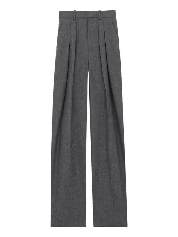 Saint Laurent Wide-leg Wool Tailored Pants - Gris Chine