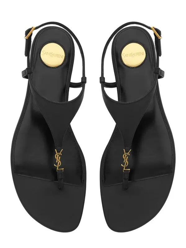 Saint Laurent Cassandra Flat Sandals In Smooth Leather - Black