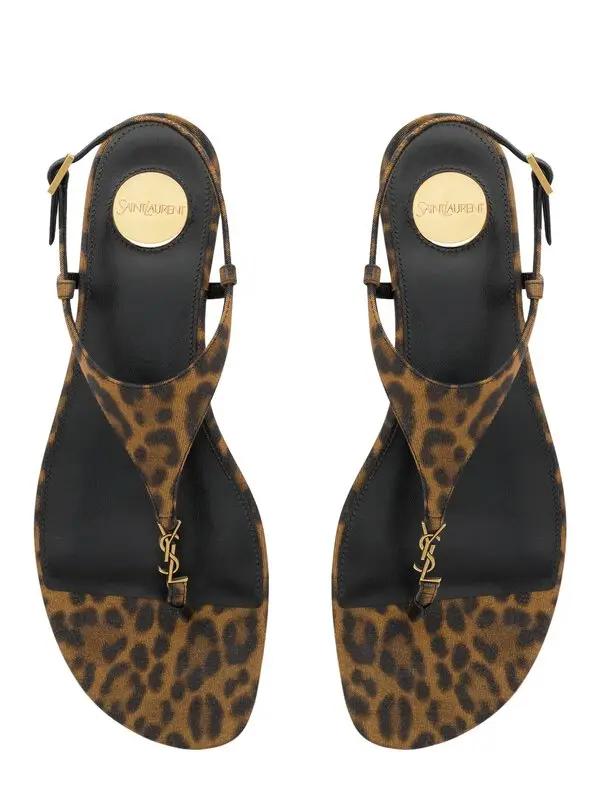 Saint Laurent Cassandra Flat Sandals In Grosgrain With Metal Cassandre - Leopard