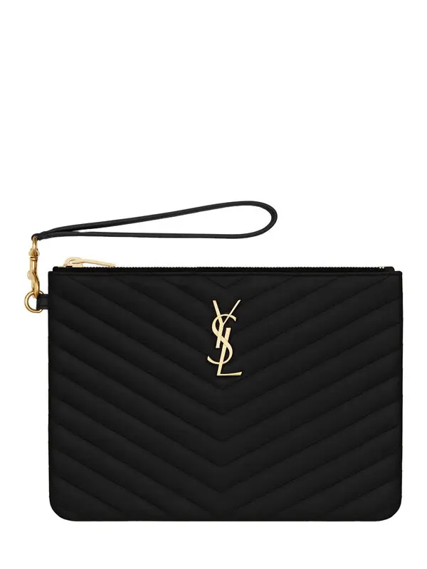 Saint Laurent Cassandre Matelassé A5 Pouch In Leather - Black
