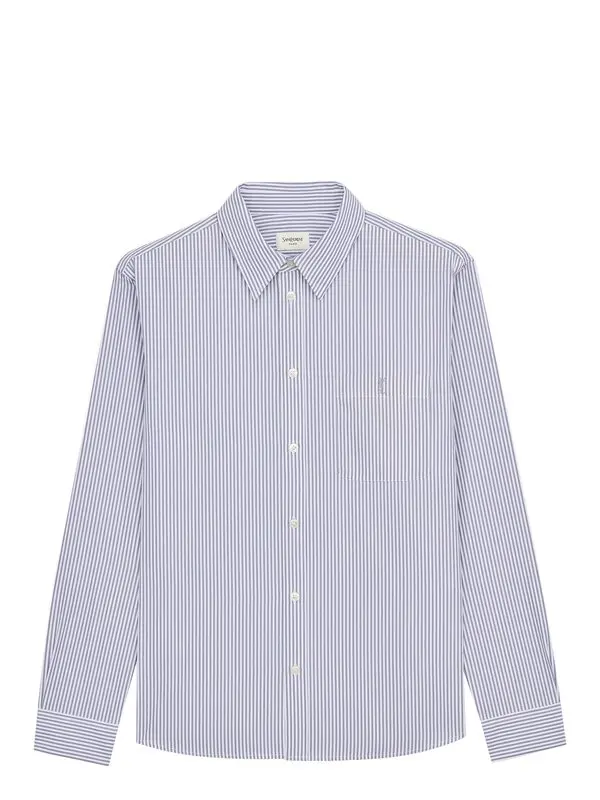 Saint Laurent Cassandre Shirt In Striped Cotton Poplin - Blanc/gris