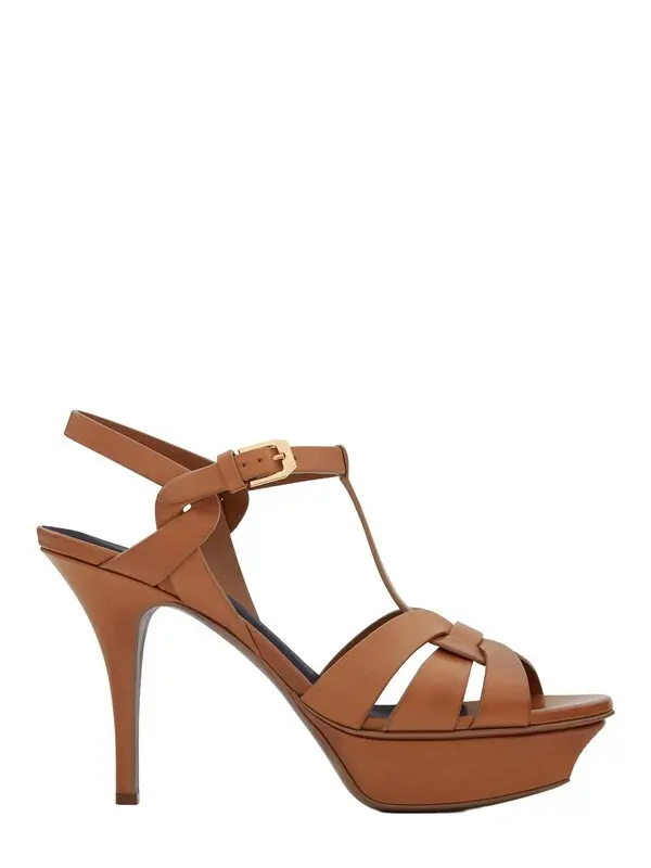 Saint Laurent Tribute Platform Sandals In Smooth Leather - Amber