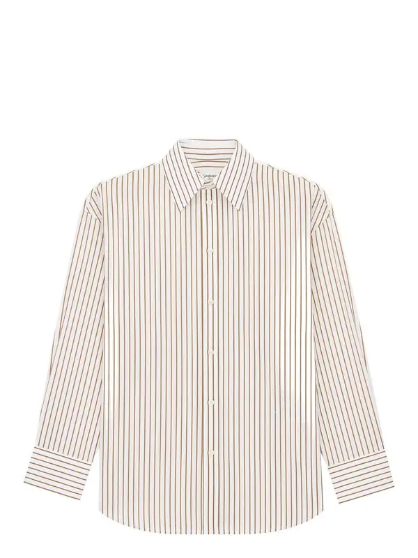 Saint Laurent Cassandre Shirt In Striped Cotton Poplin - Craie Caramel