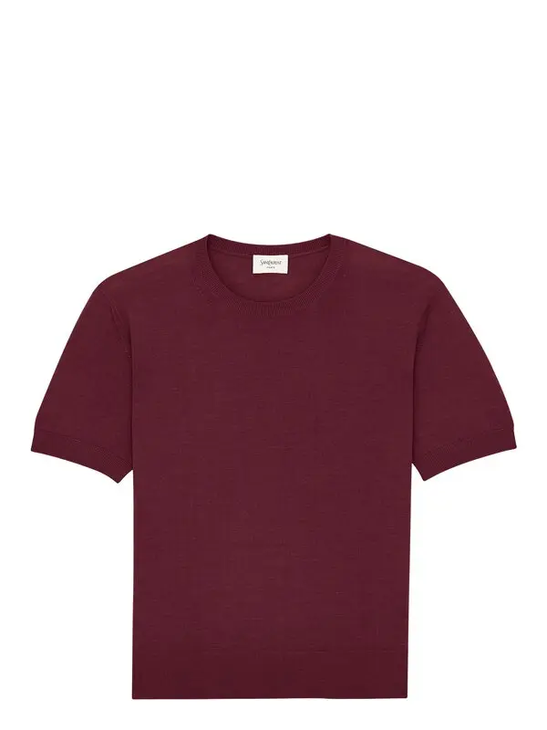 Saint Laurent Crewneck T-shirt In Cashmere, Wool, And Silk - Bordeaux