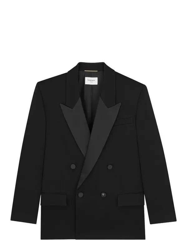 Saint Laurent Grain De Poudre Double-breasted Tuxedo Jacket - Noir