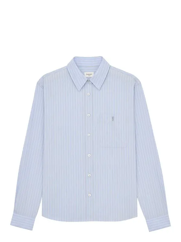 Saint Laurent Cassandre Striped Cotton Poplin Shirt - Bleu/gris