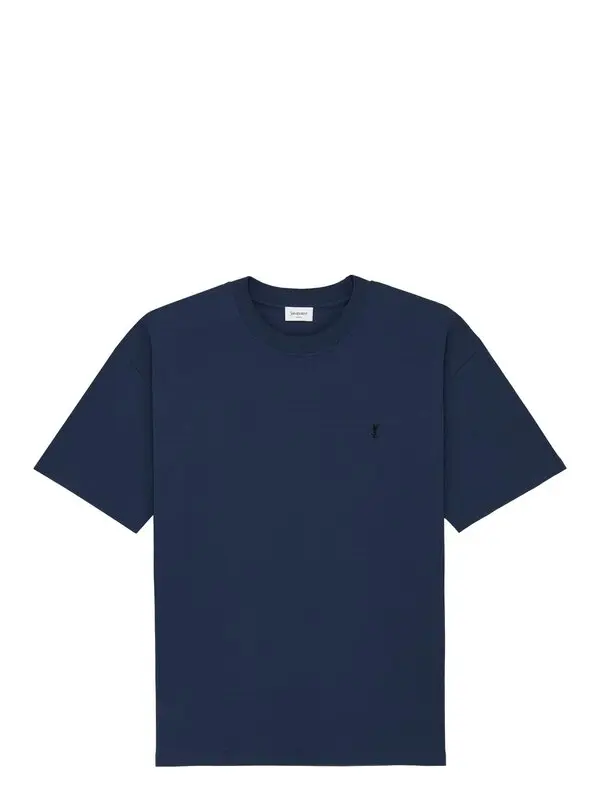 Saint Laurent Cassandre Oversized T-shirt In Piqu - Bleu Mineral / Noir