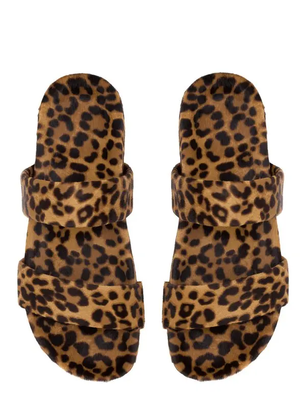 Saint Laurent Print Pony Hair Leather Slides - Leopard