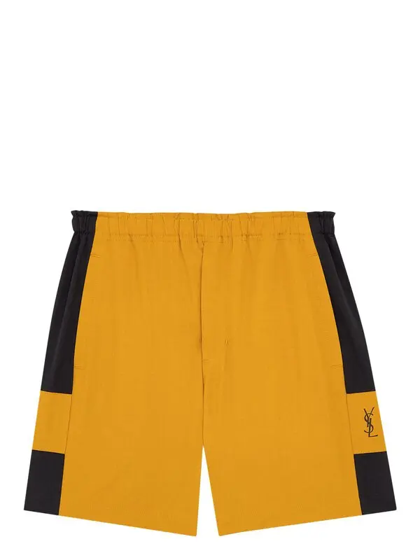Saint Laurent Cassandre Bermuda Shorts In Cotton - Curry/noir