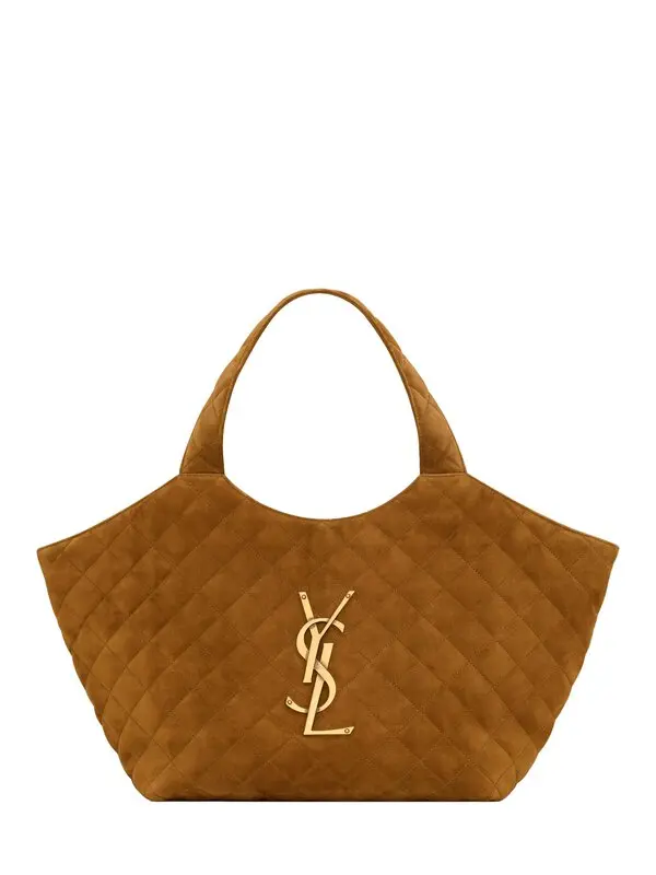 Saint Laurent Icare Medium Quilted Suede Bag - Caramel Cognac