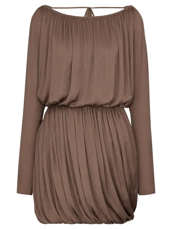 Saint Laurent Cowl-back Taffeta Dress - Taupe