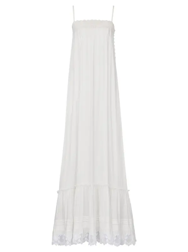 Saint Laurent Sleeveless Embroidered Cotton Poplin Maxi Dress - Craie