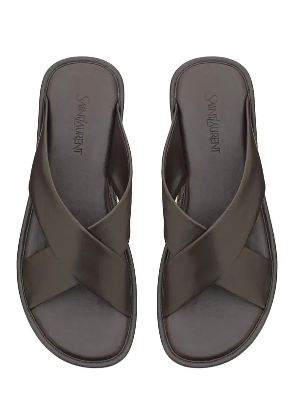 Saint Laurent Carlyle Slides In Smooth Leather - Harris Eagle Brown