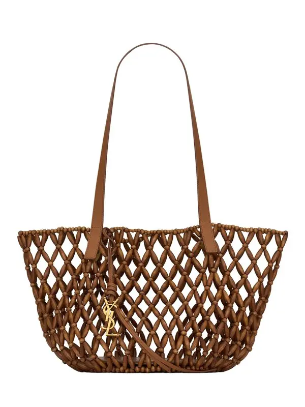 Saint Laurent Panier Small Wood Beads Bucket Bag - Light Wood And Brick