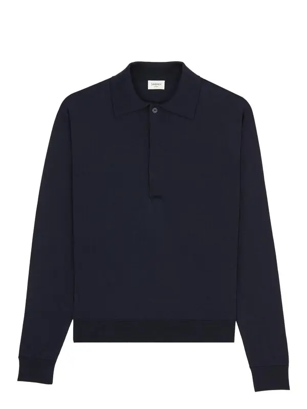 Saint Laurent Polo In Silk And Cotton Knit - Bleu Nuit