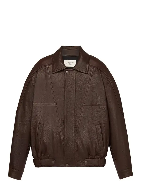 Saint Laurent Bubbled Lambskin Zip Jacket - Brun Sepia