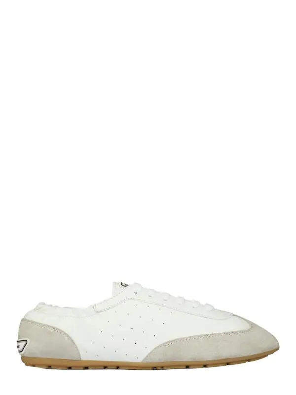 Saint Laurent Lewis Sneakers In Leather And Suede - Optic White & Aluminum Grey