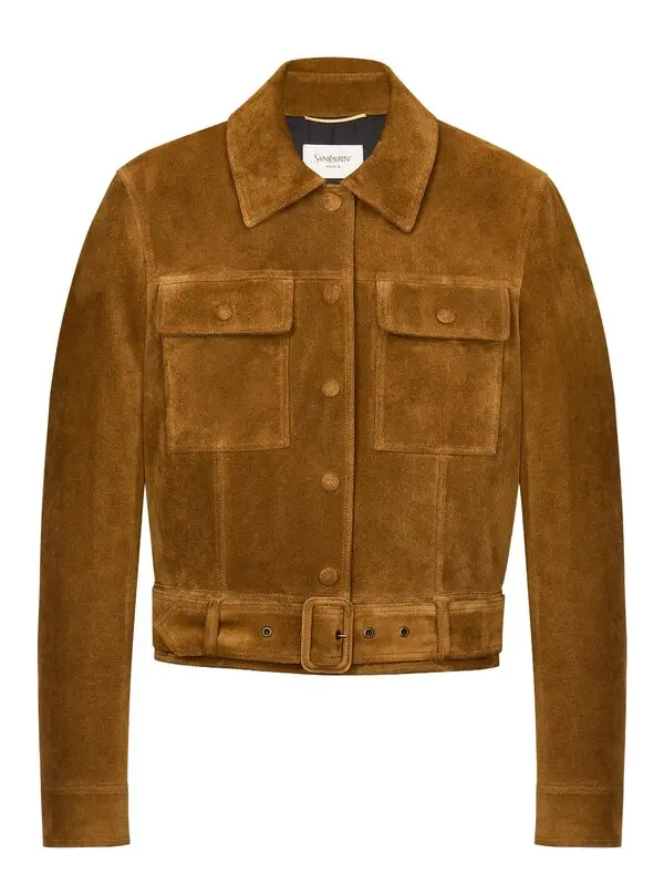 Saint Laurent Vintage Split Leather Belted Jacket - Noix