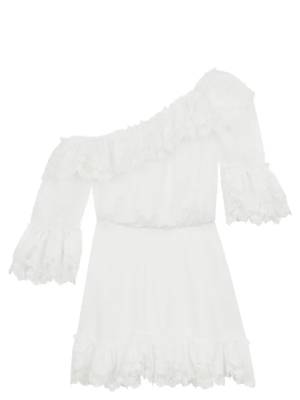 Saint Laurent One-shoulder Ruffled Dress In Cotton Poplin - Craie