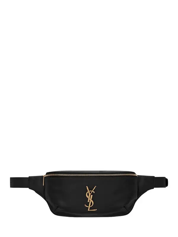 Saint Laurent Cassandre Classic Belt Bag In Grain De Poudre Embossed Leather - Black