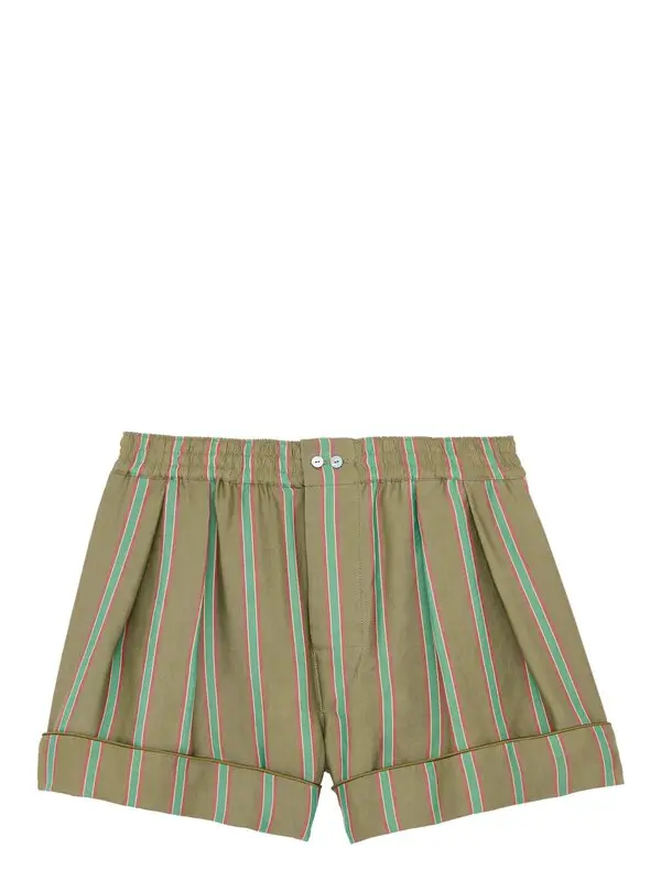 Saint Laurent Striped Twill Pajama Shorts - Kaki/vert/rouge