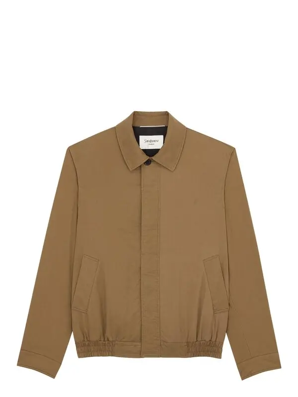 Saint Laurent Cassandre Short Jacket In Cotton Serge - Taupe Caucase