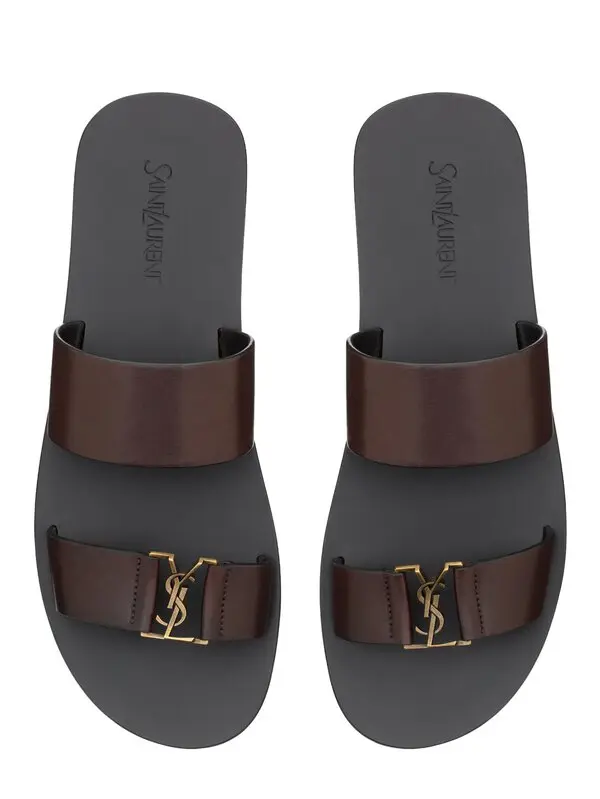 Saint Laurent Babylone Slides In Smooth Leather - Ultra Dark Brown