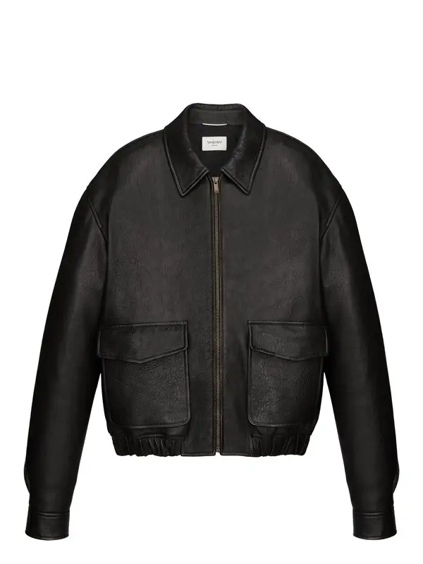 Saint Laurent Short Bubbled Lambskin Zip Jacket - Noir