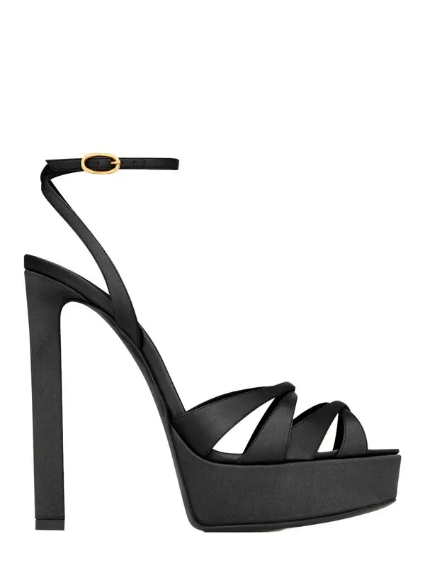 Saint Laurent Platform Sandals In Satin Crepe - Black