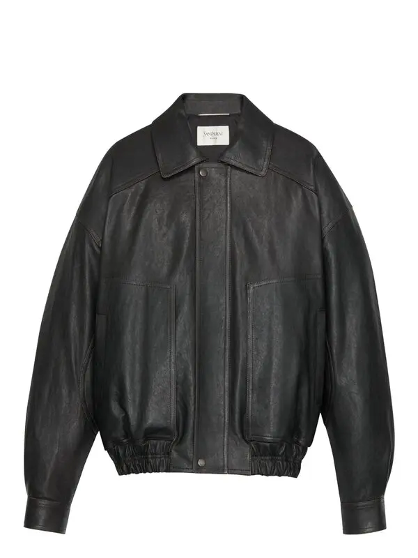 Saint Laurent Grained Lambskin Bomber Jacket - Reglisse