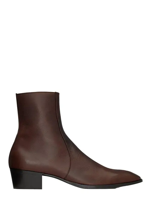 Saint Laurent Stanton Boots In Grained Leather - Paris Brown
