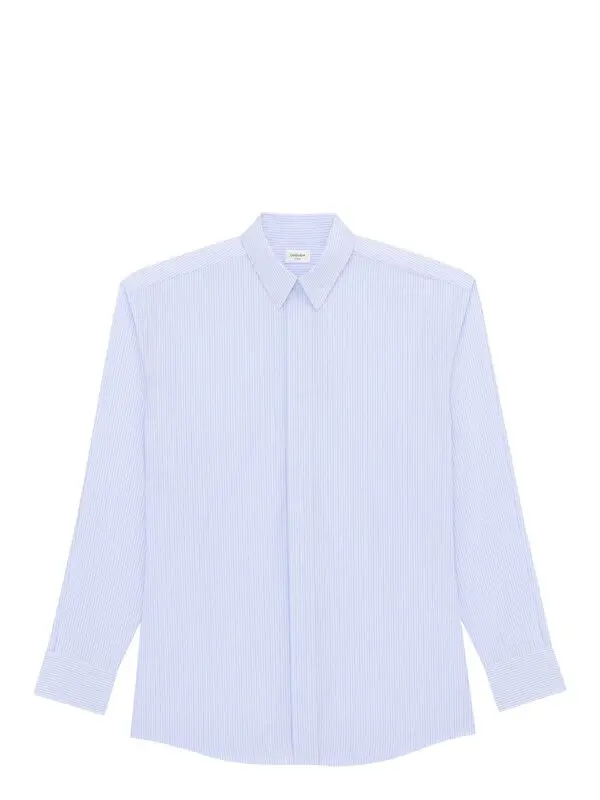Saint Laurent Broad-shoulder Shirt In Striped Cotton Poplin - Bleu/craie