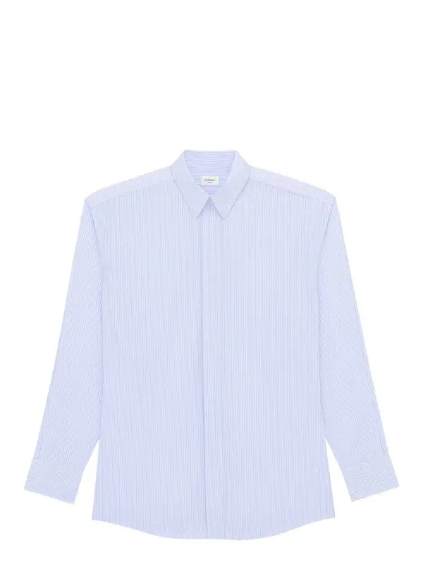 Saint Laurent Broad-shoulder Shirt In Striped Cotton Poplin - Bleu/craie