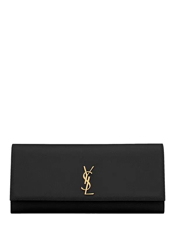 Saint Laurent Kate Clutch In Grain De Poudre Leather - Black
