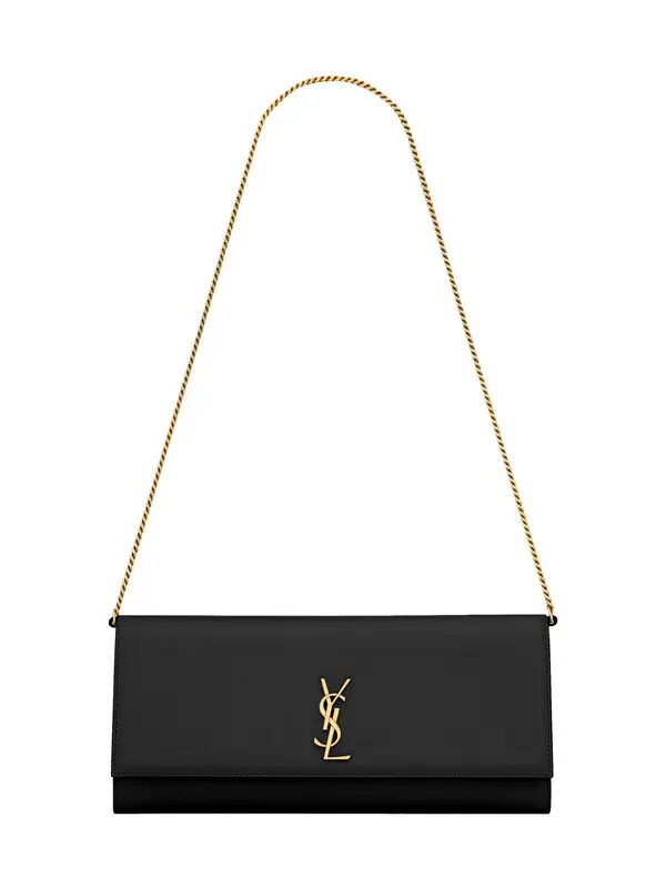 Saint Laurent Kate Clutch In Grain De Poudre Leather - Black