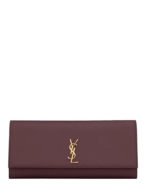 Saint Laurent Kate Clutch In Grain De Poudre Leather - Rouge Cabernet