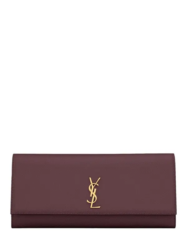 Saint Laurent Kate Clutch In Grain De Poudre Leather - Rouge Cabernet