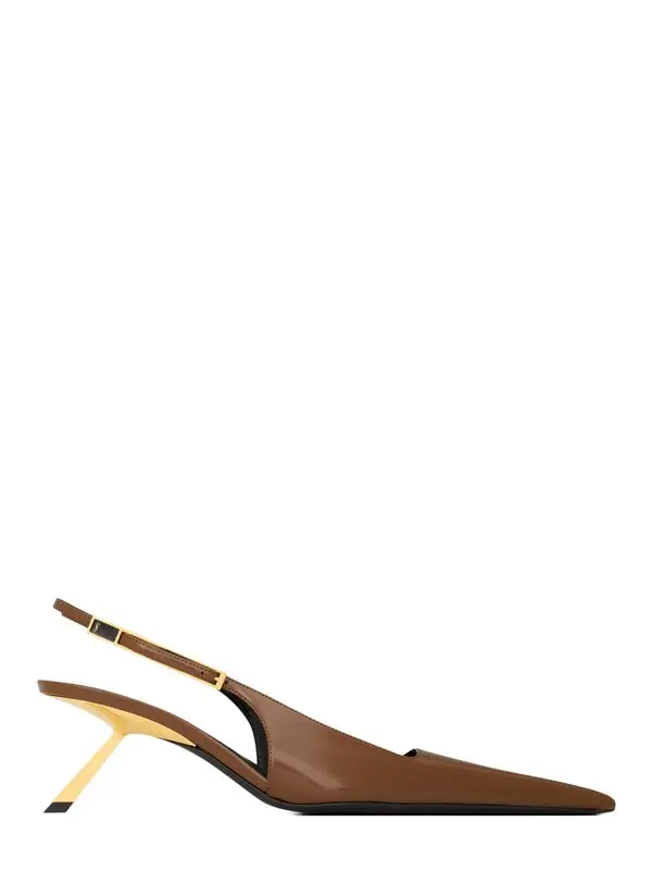 Saint Laurent Lee Slingback Pumps In Glazed Leather - Soil Brown