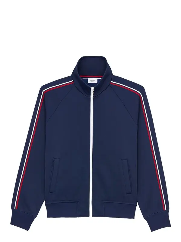 Saint Laurent Track Jacket In Cotton And Nylon With Contrast Piping - Navy