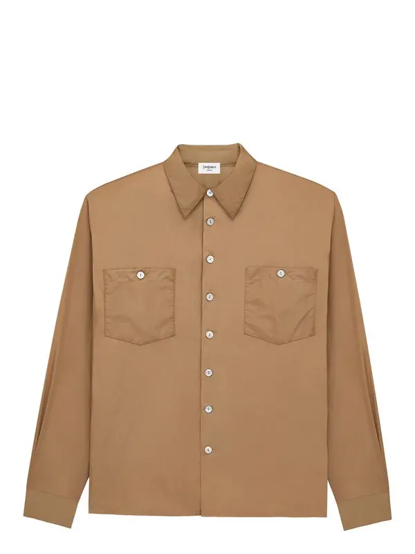 Saint Laurent Shirt In Nylon Taffeta - Camel