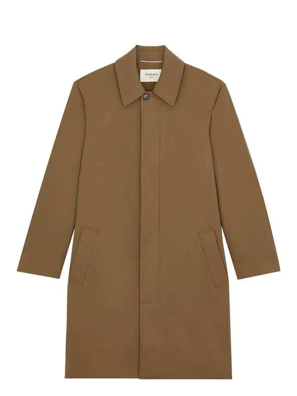 Saint Laurent Padded Coat In Cotton Serge - Taupe Caucase