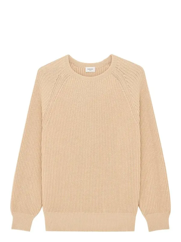 Saint Laurent Ribbed Cotton Knit Crewneck Sweater - Sable