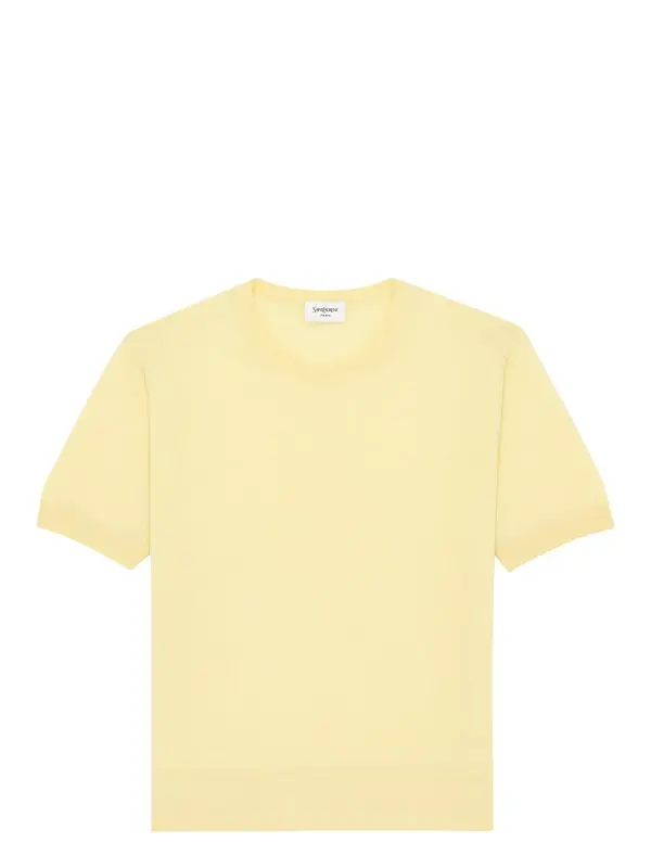 Saint Laurent Crewneck T-shirt In Cashmere, Wool, And Silk - Jaune Pale