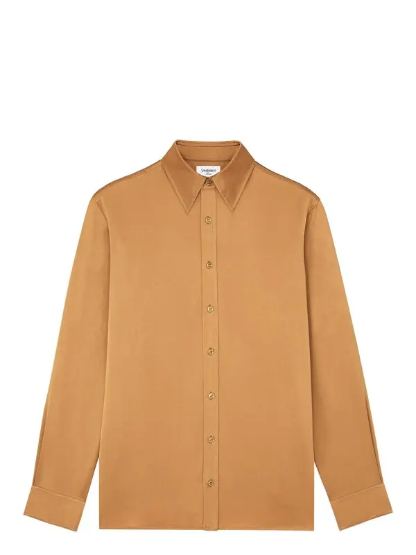 Saint Laurent Shirt In Silk Satin-back Crepe - Tabac