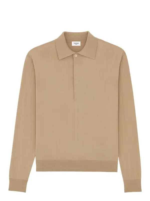 Saint Laurent Polo In Silk And Cotton Knit - Camel Clair